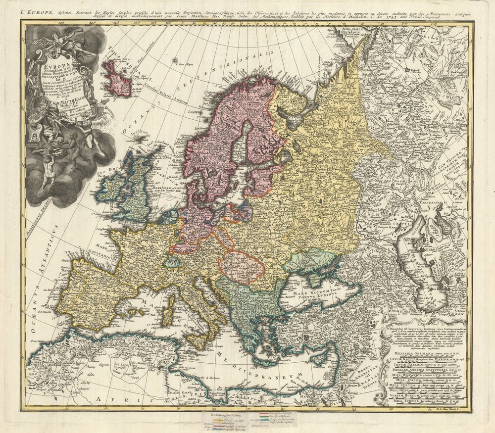 Mid-18th Century Map of Europe Showing the Spread of Religions for sale ...