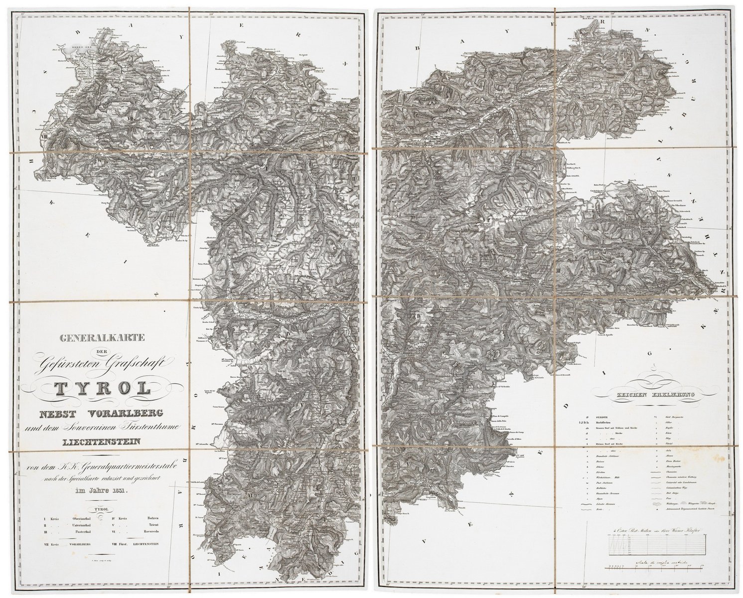Detailed Map of Tyrol, Vorarlberg and Liechtenstein for sale at Pamono