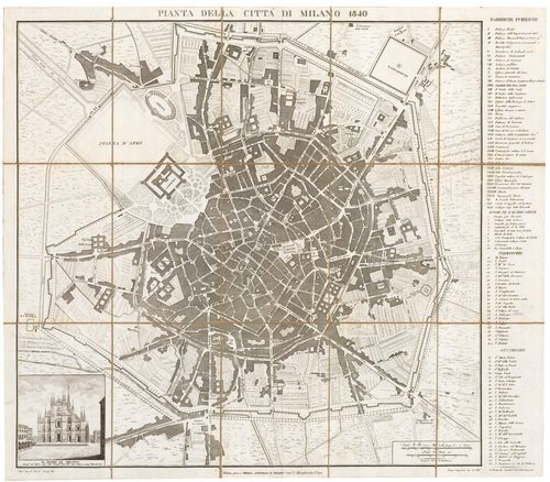 19th Century Map of Milan (Italy) - Antonio Tua, 1840 for sale at Pamono