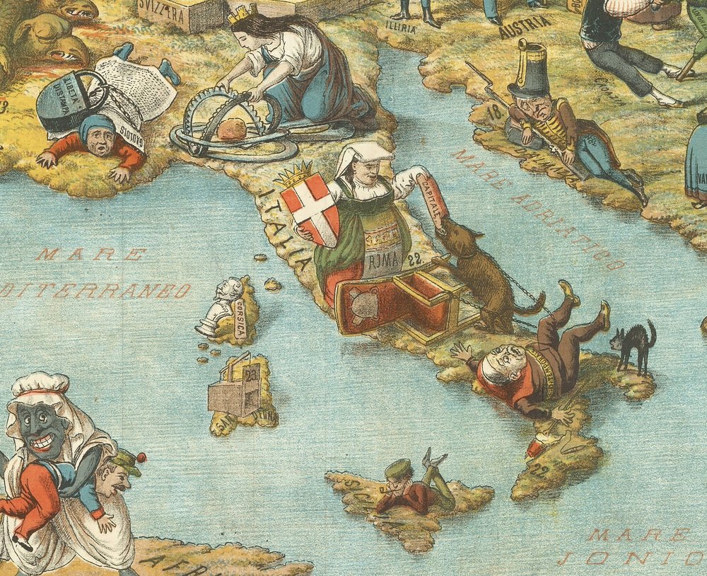 Italian Serio-Comic Map of Europe, 1871 for sale at Pamono