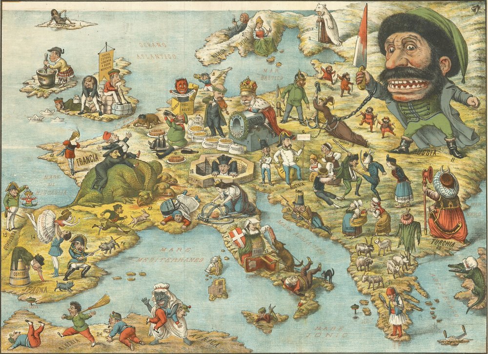 Italian Serio-Comic Map of Europe, 1871 for sale at Pamono