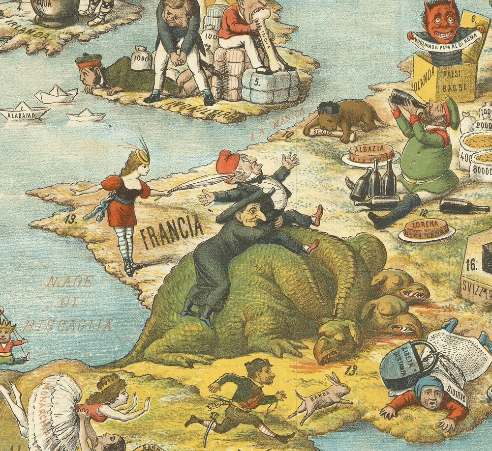 Italian Serio-Comic Map of Europe, 1871 for sale at Pamono