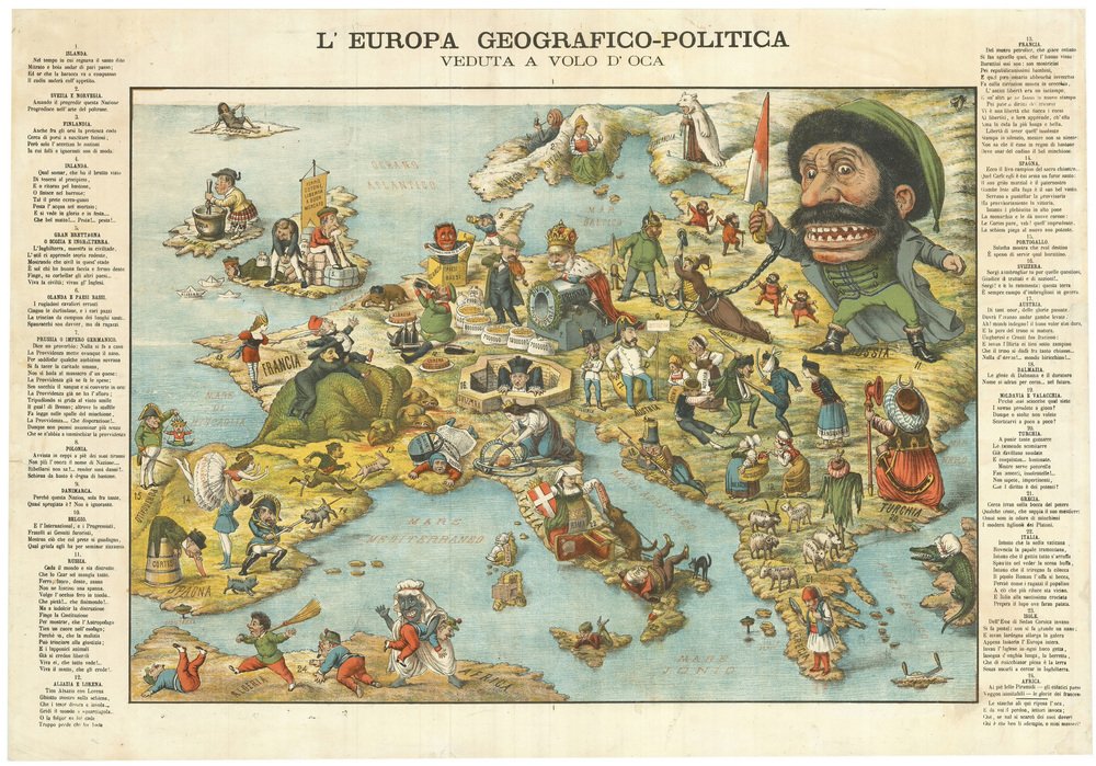 Italian Serio-Comic Map of Europe, 1871 for sale at Pamono