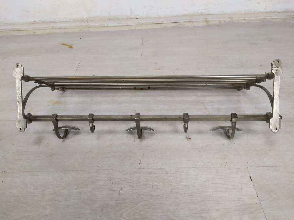 Nickel-Plated Brass Wall-Mounted Coat Rack, 1920s for sale at Pamono