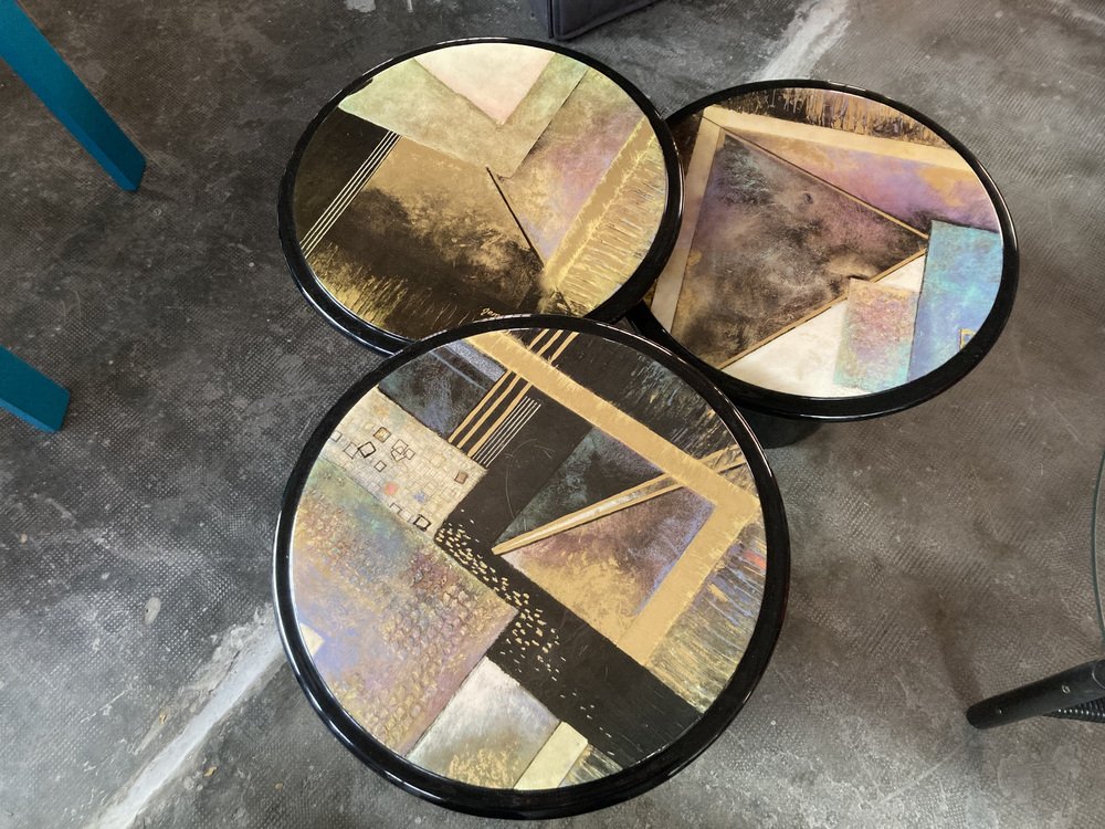 Miami Vice Style Round Side Tables, 1980s, Set of 3 for sale at Pamono