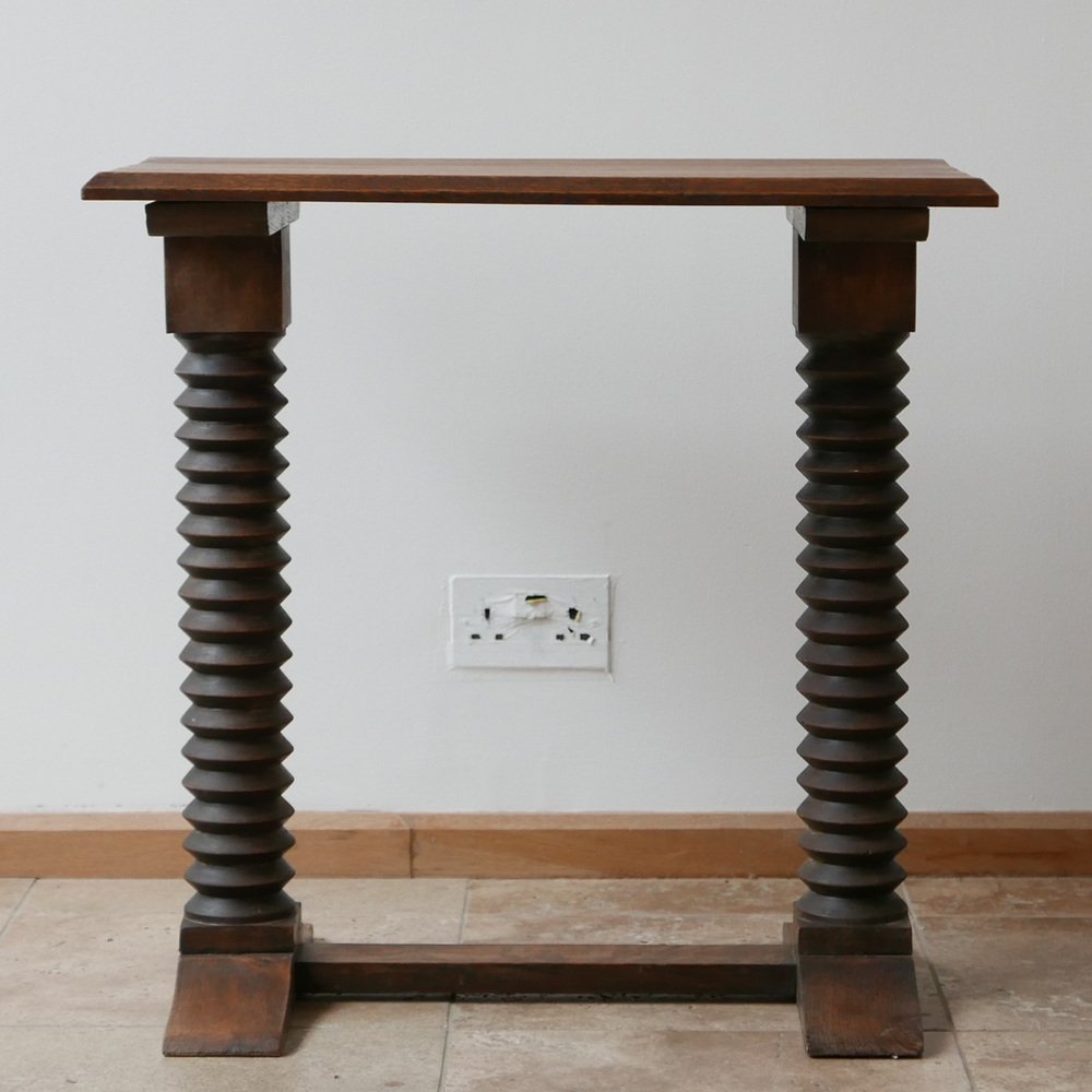 Mid-Century French Turned Oak Console or Side Table in style of Dudouyt ...
