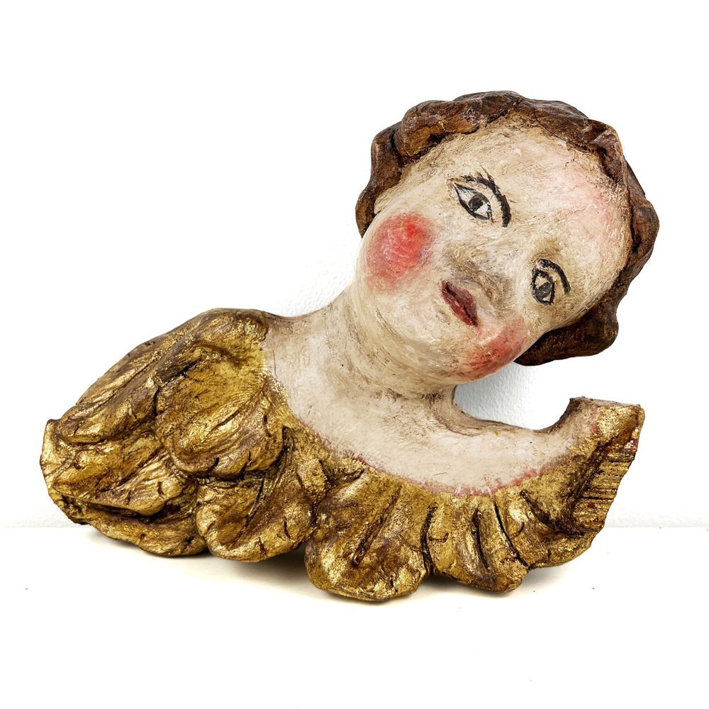 Large Antique Italian Baroque Carved Wood Angel for sale at Pamono