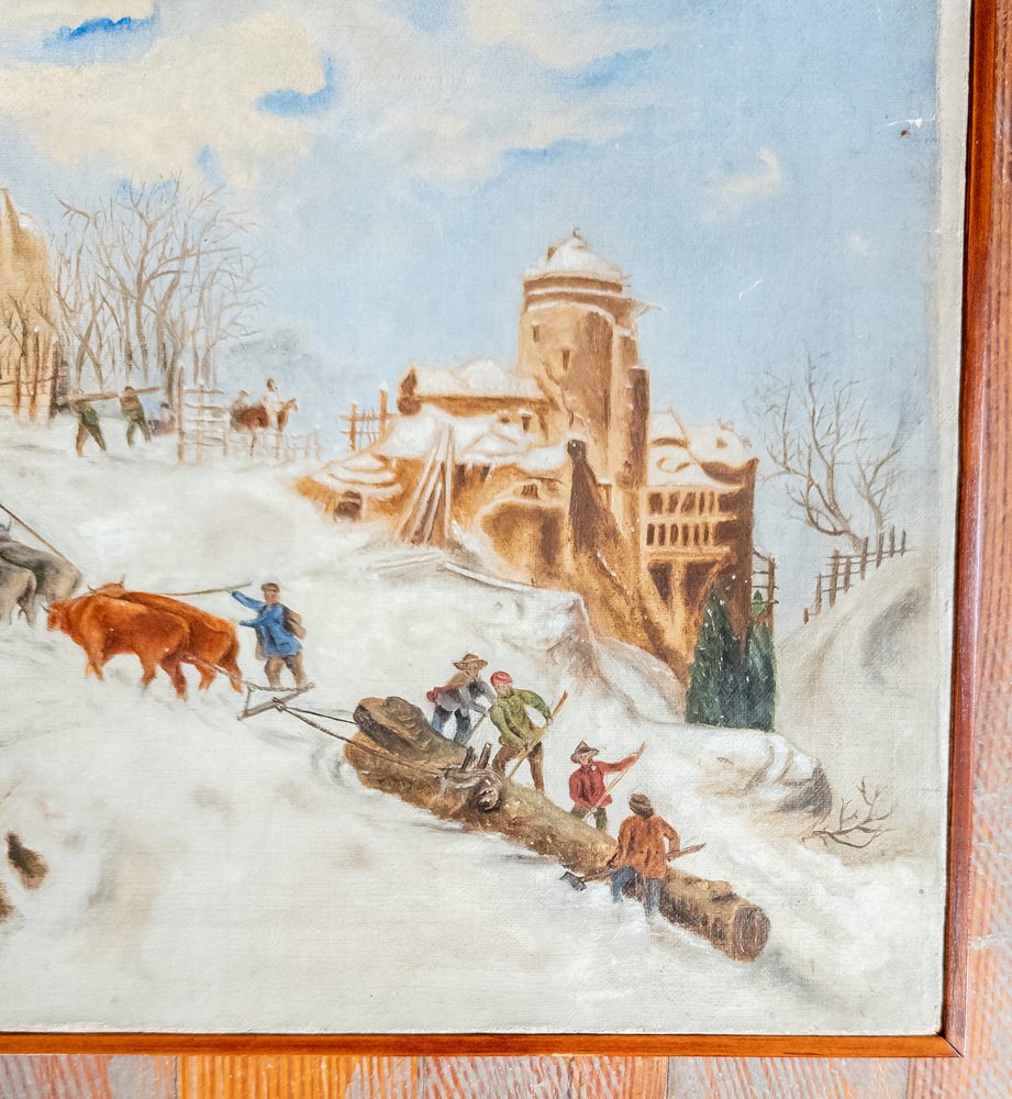 Dutch Artist, Winter Landscape with Loggers and Cattle, 19th or 20th ...