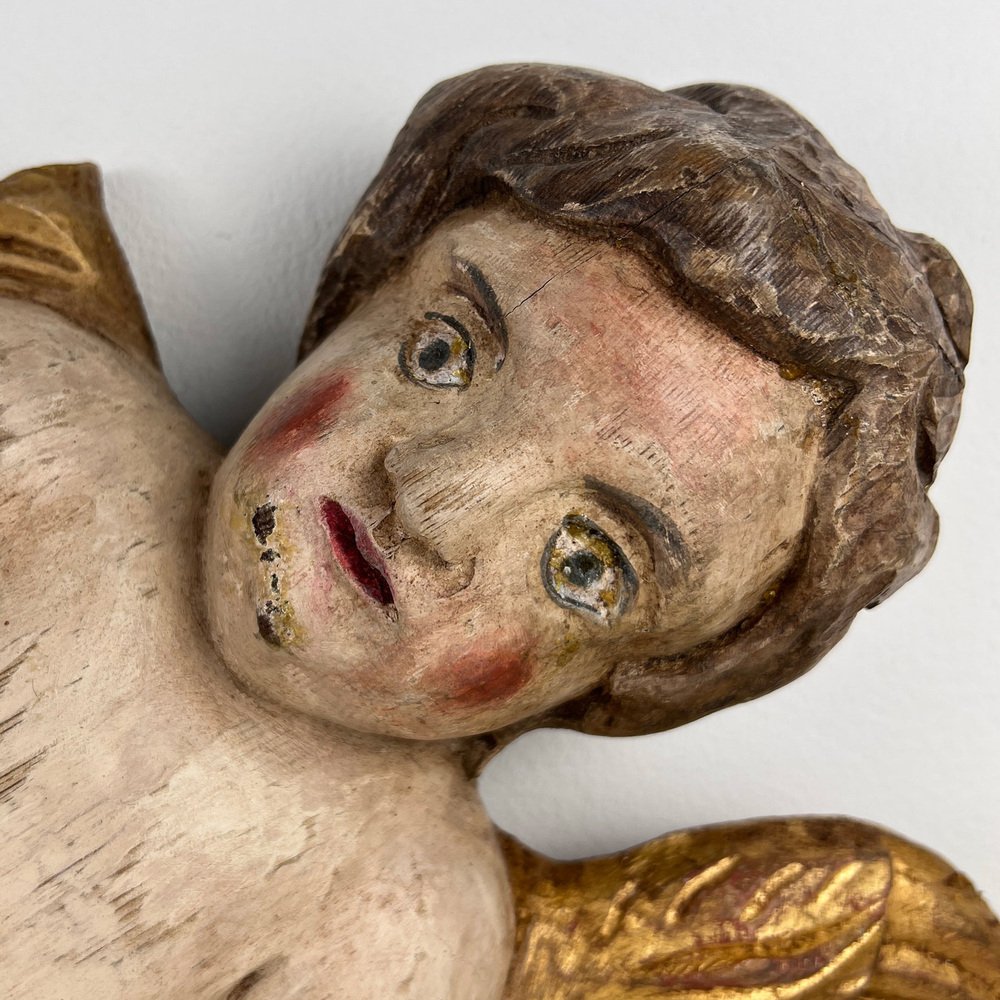 Ángel barroco italiano antiguo grande de madera tallada en venta en Pamono