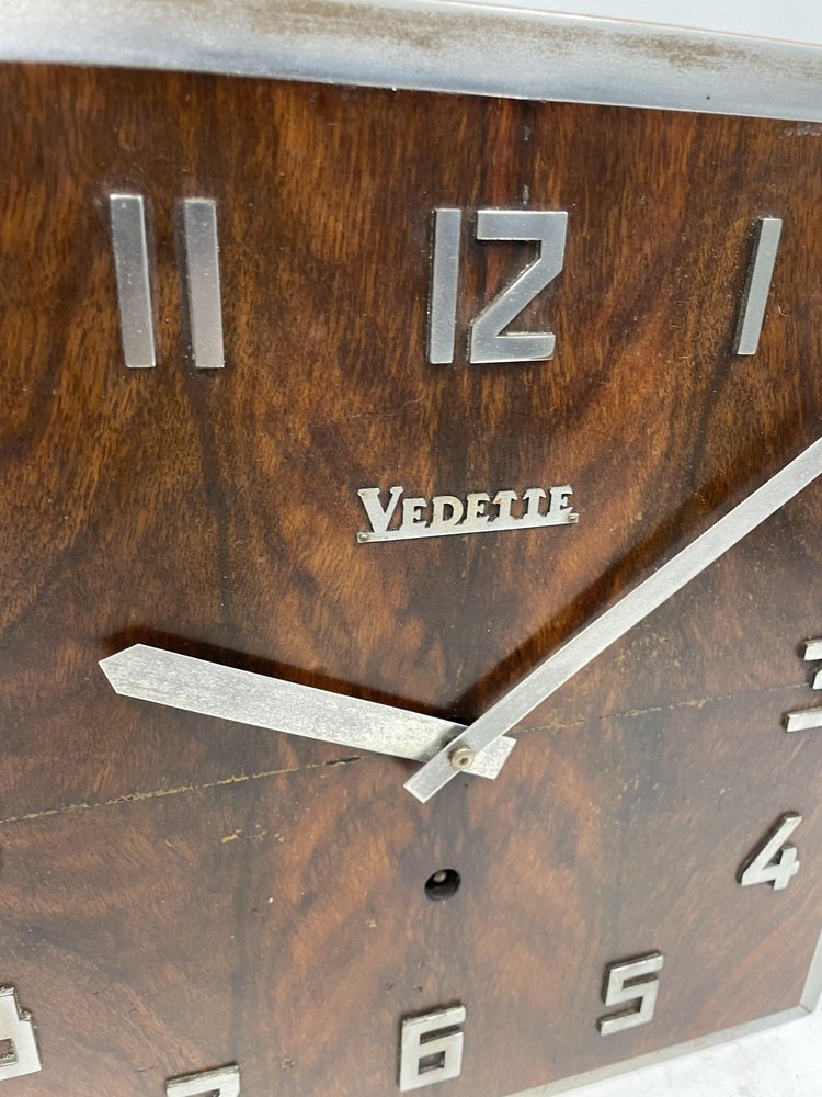 Art Deco Burl Walnut Vedette Wall Clock, 1930s for sale at Pamono