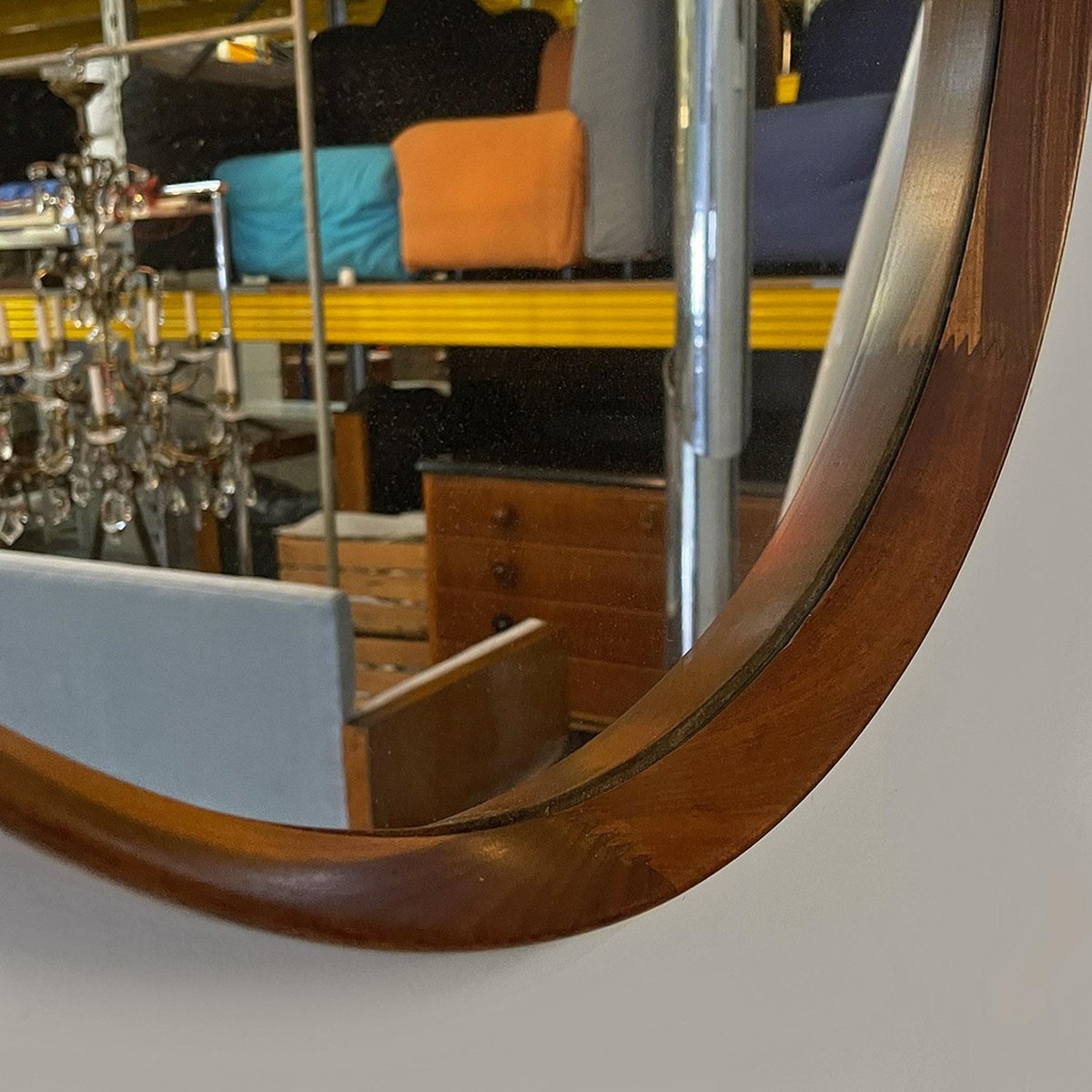 Mid-Century Modern Danish Round Wooden Brown Frame Mirror, 1960s for ...