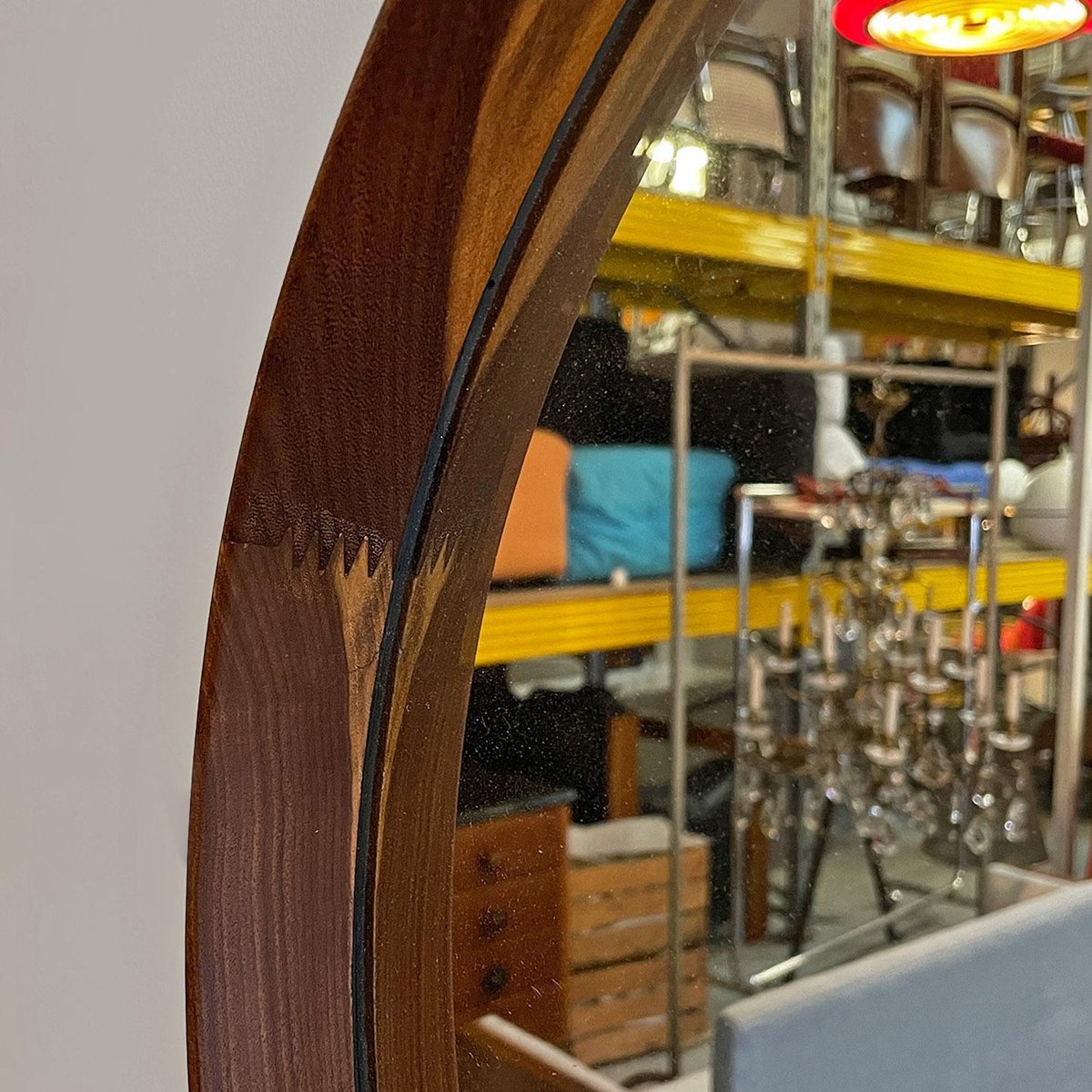 Mid-Century Modern Danish Round Wooden Brown Frame Mirror, 1960s for ...