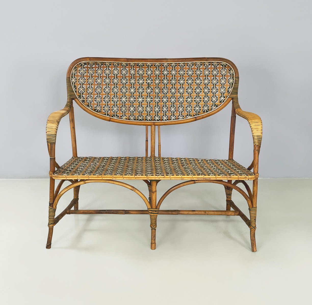 Italian Liberty Two-Seater Outdoor Bench in Rattan Palazzo Falconi ...