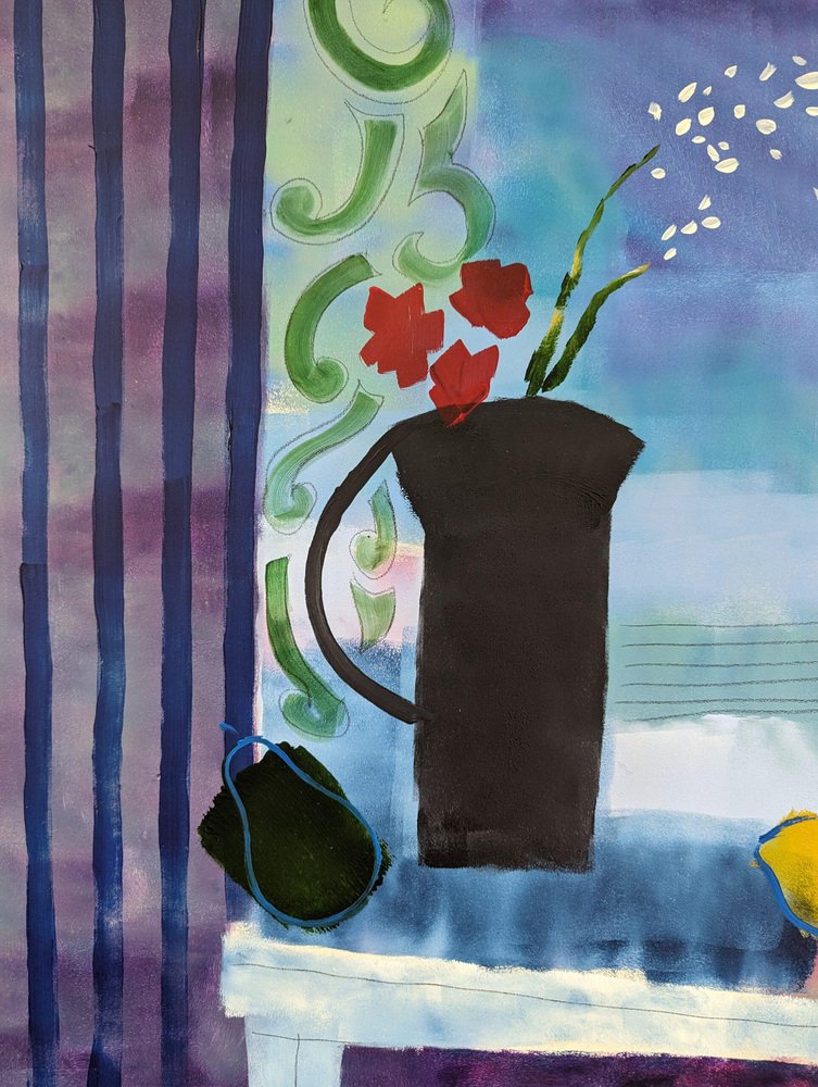 Flowers & Checkers, Oil Painting, 1950s, Framed for sale at Pamono