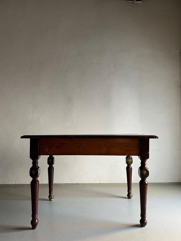 Rustic Hand-Painted Carved Dining Table, Belgium for sale at Pamono