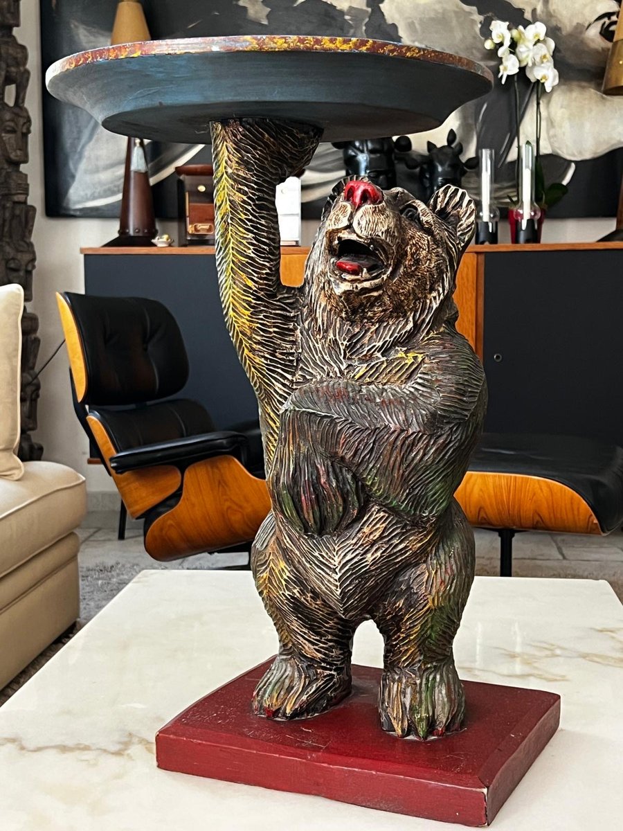 Black Forest Bear in Polychrome Carved Wood, Switzerland, 1880s for ...