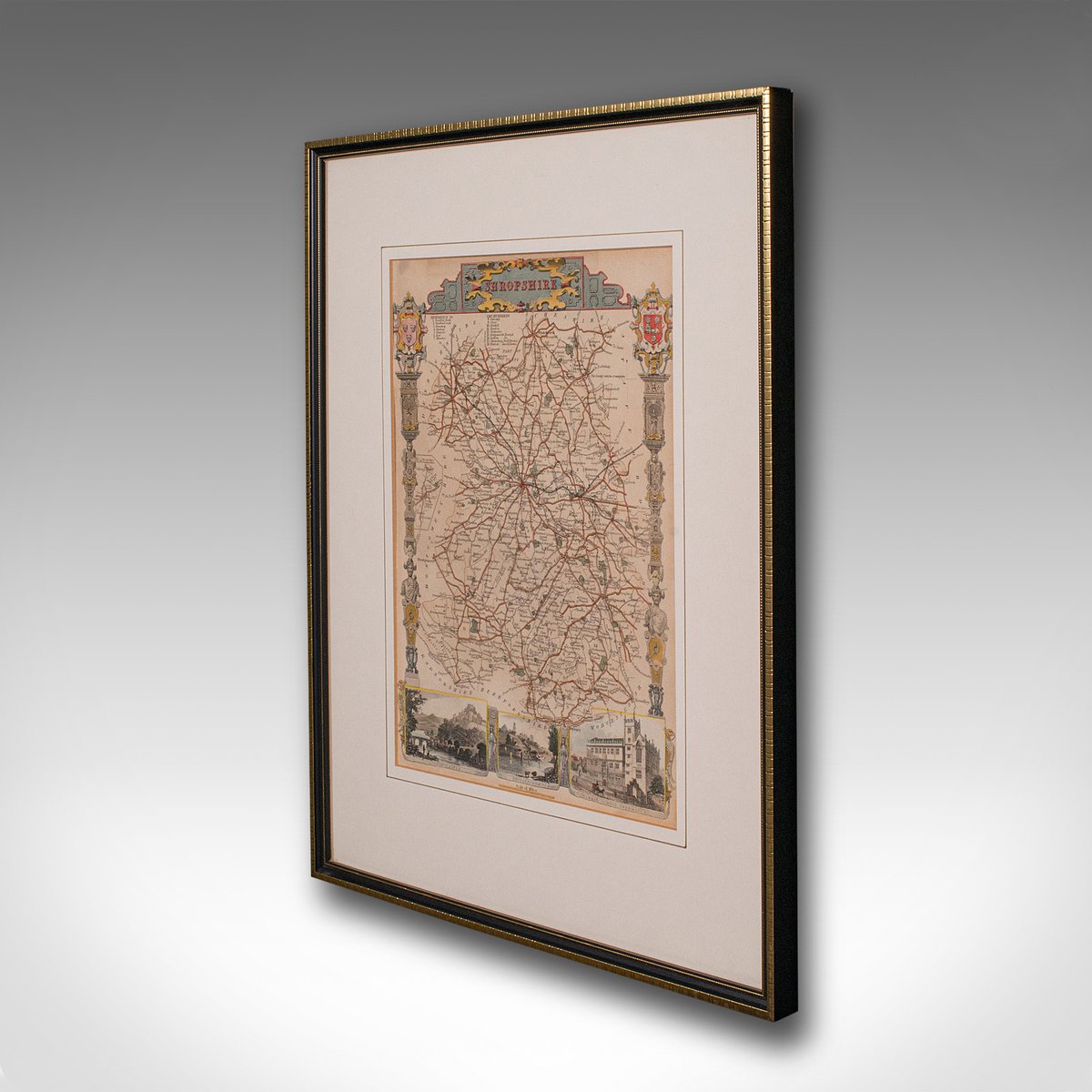 Antique Lithography Map, Shropshire, English, Framed, Cartography ...