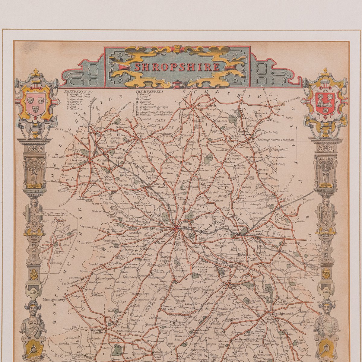 Antique Lithography Map, Shropshire, English, Framed, Cartography ...