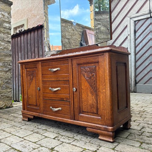 Art Deco Oak Bedroom Sideboard with Mirror Attachment, 1930s for sale ...