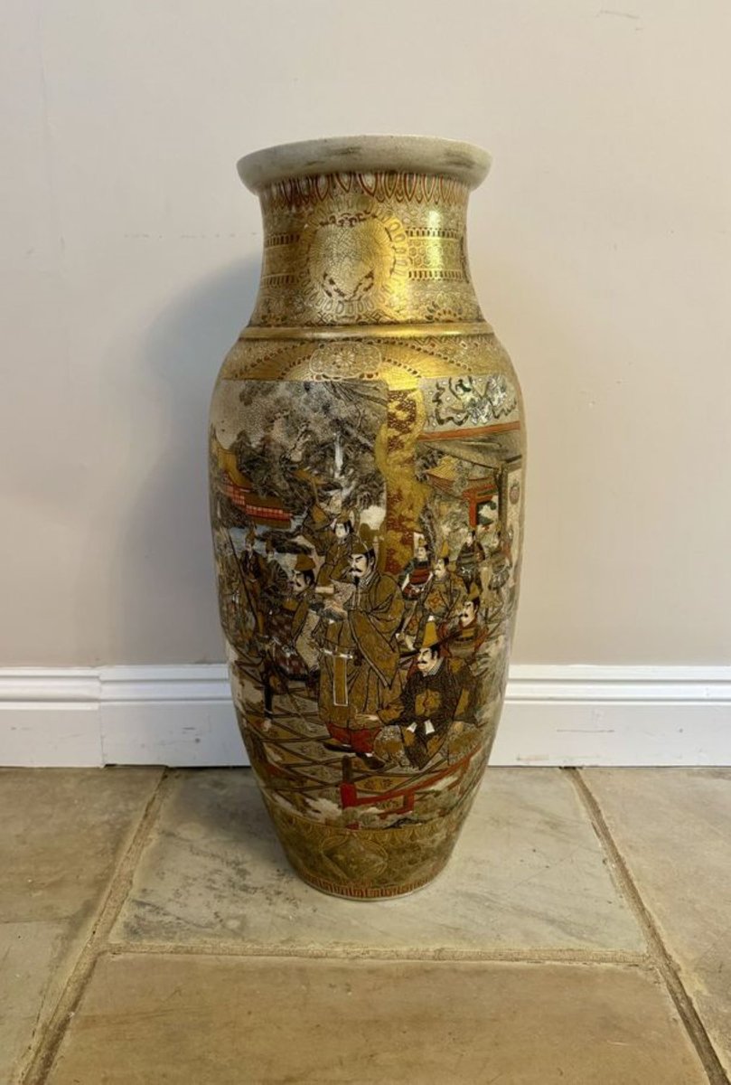 Antique Japanese Satsuma Floor Standing Vase, 1880 for sale at Pamono
