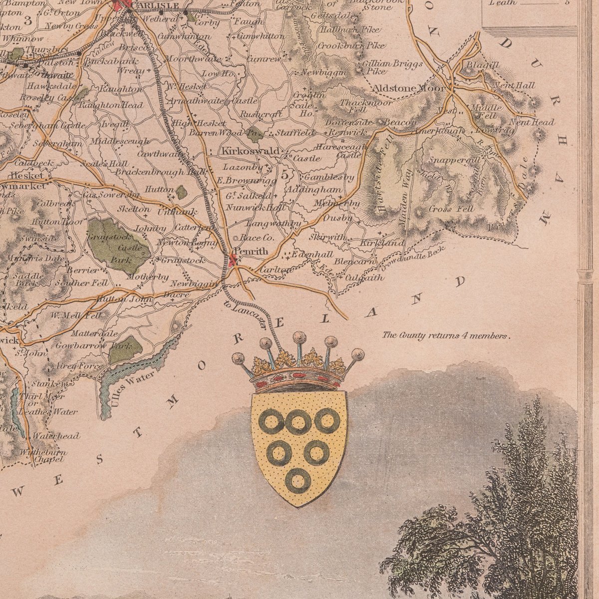 Victorian English Lithographic Map of Cumberland for sale at Pamono
