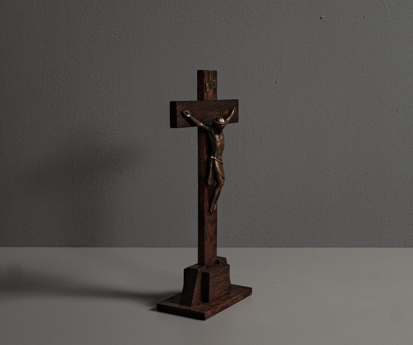 Brutalist Jesus Cross in Metal and Wood for sale at Pamono