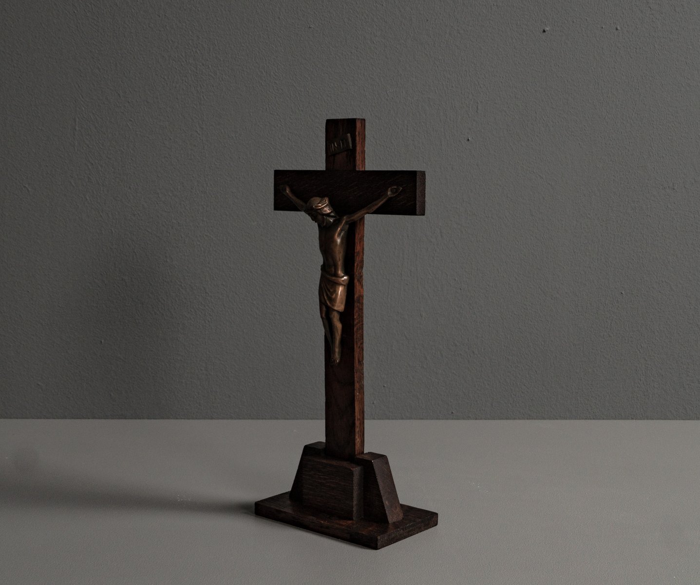Brutalist Jesus Cross in Metal and Wood for sale at Pamono