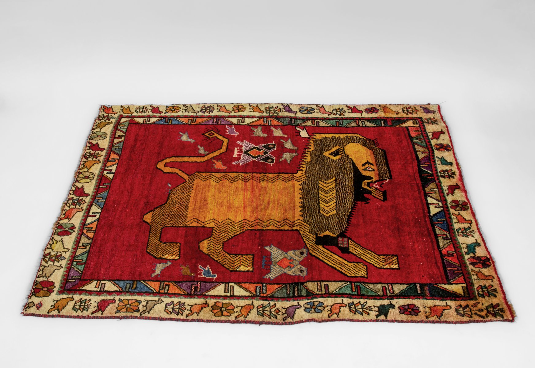 Late 20th Century Middle Eastern Hand Knotted Wool Tiger Pictorial ...