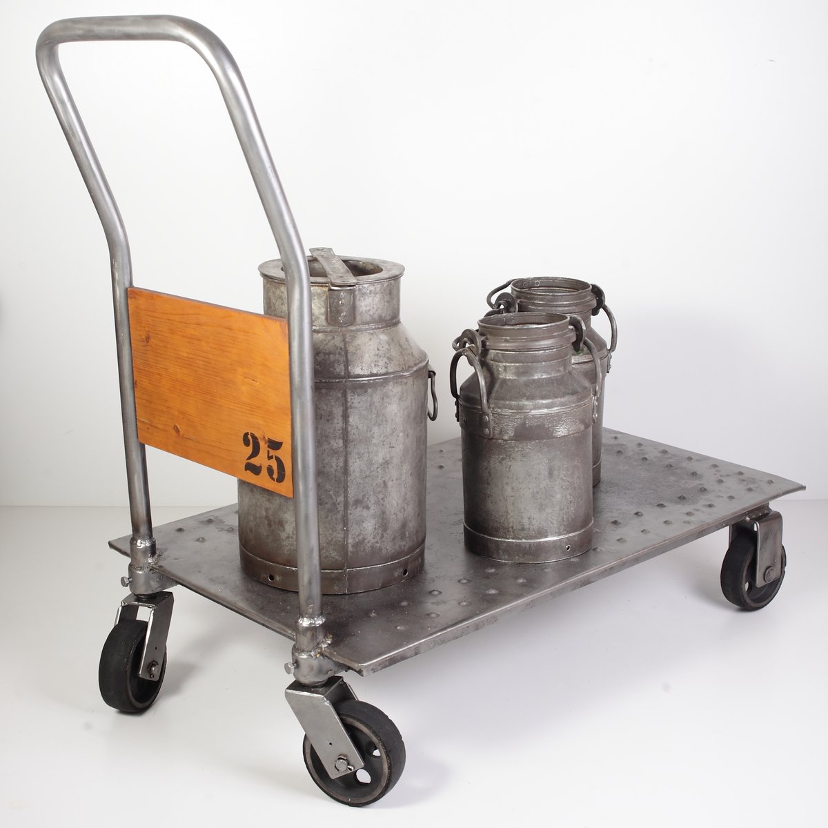 Industrial Cart Trolley and Iron Milk Jugs, Czechoslovakian, 1950s, Set ...