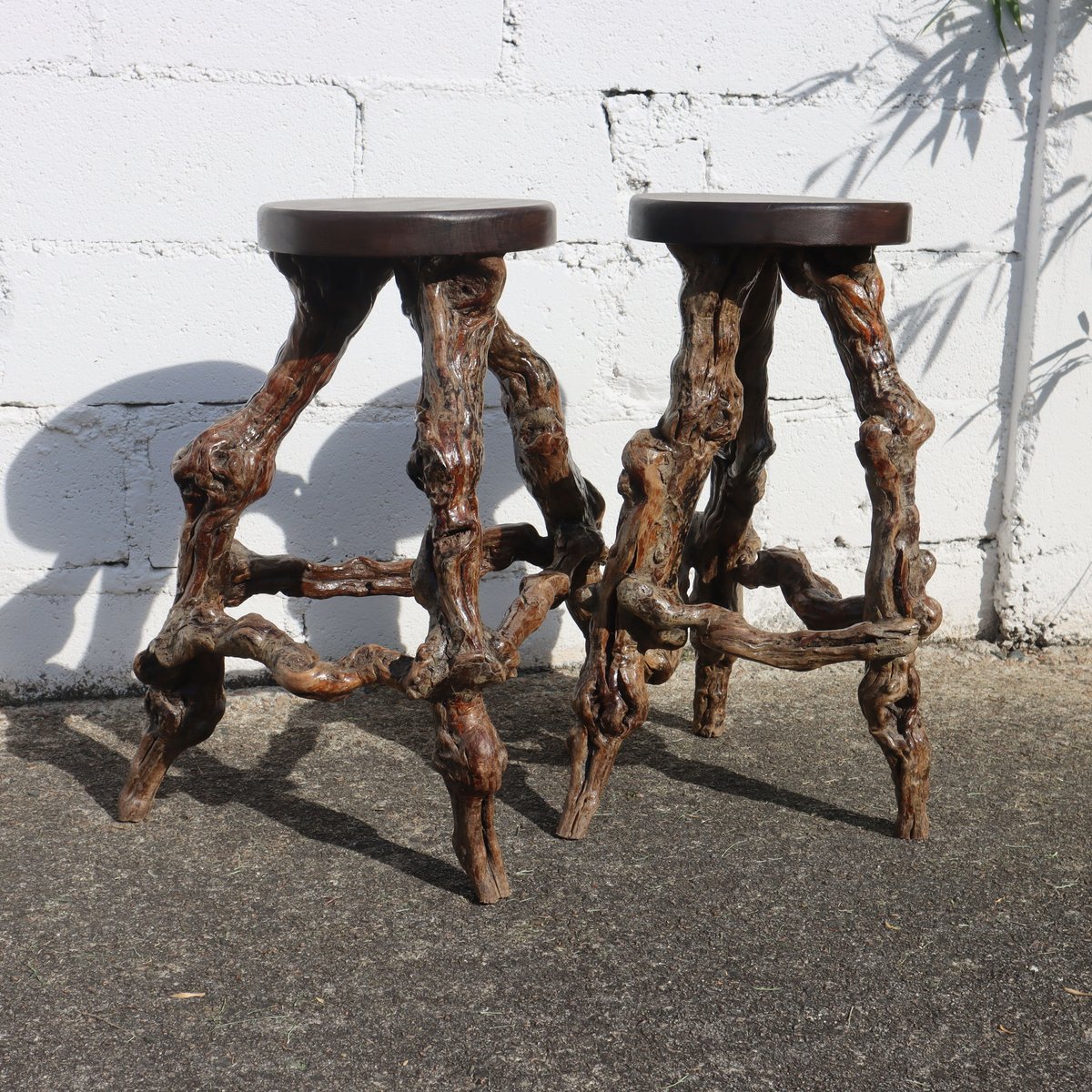 Vintage French Vine Wood Branch Bar Ensemble with 2 Bar Stools and a ...