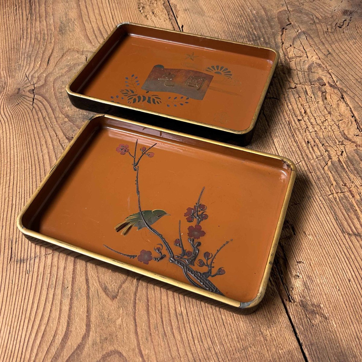 Meiji Period Wooden Lacquerware Trays, Urushi-E, Japan, 1890s, Set of 2 ...