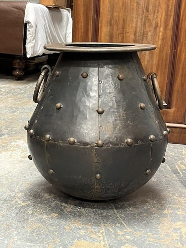 Large Cauldron Shaped Metal Planter for sale at Pamono