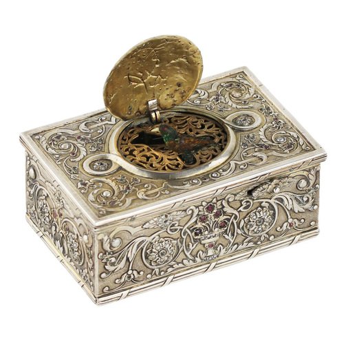 Silver Music Box with Gilding and Stones with Singing Bird by Karl ...