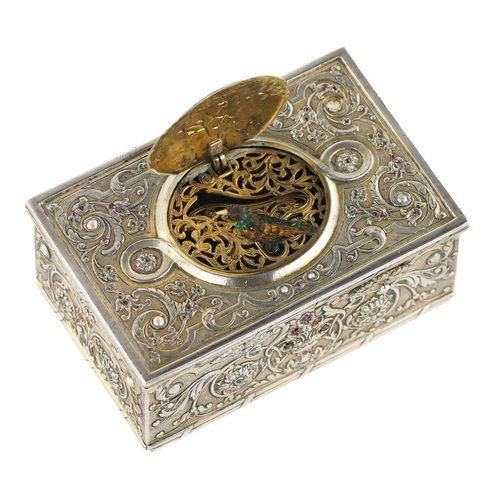 Silver Music Box with Gilding and Stones with Singing Bird by Karl ...