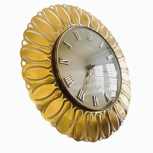 Mid-Century Richter Quartz Wall Clock Sunburst Gold Brass, 1950s for ...