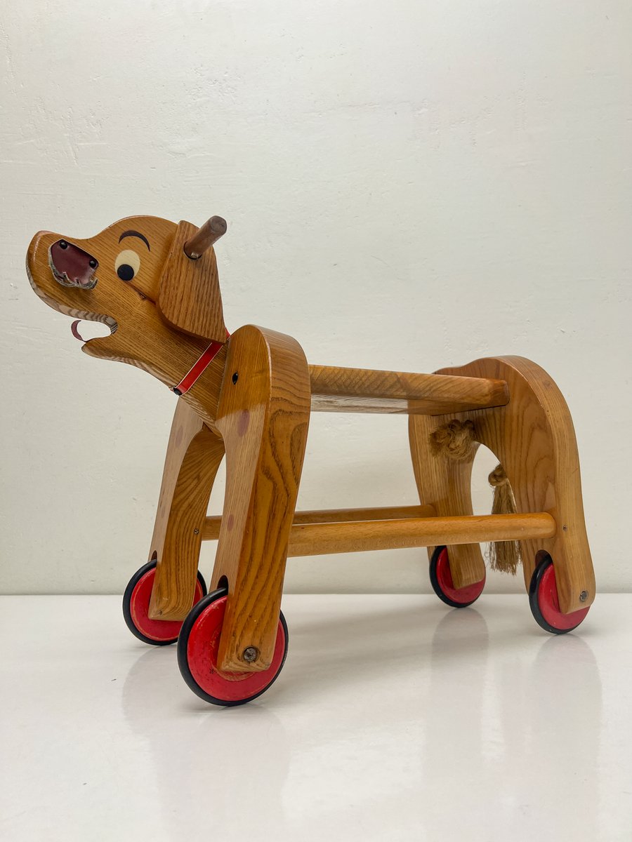 Vintage Wooden Childs Toy Dog on Wheels, 1960s for sale at Pamono