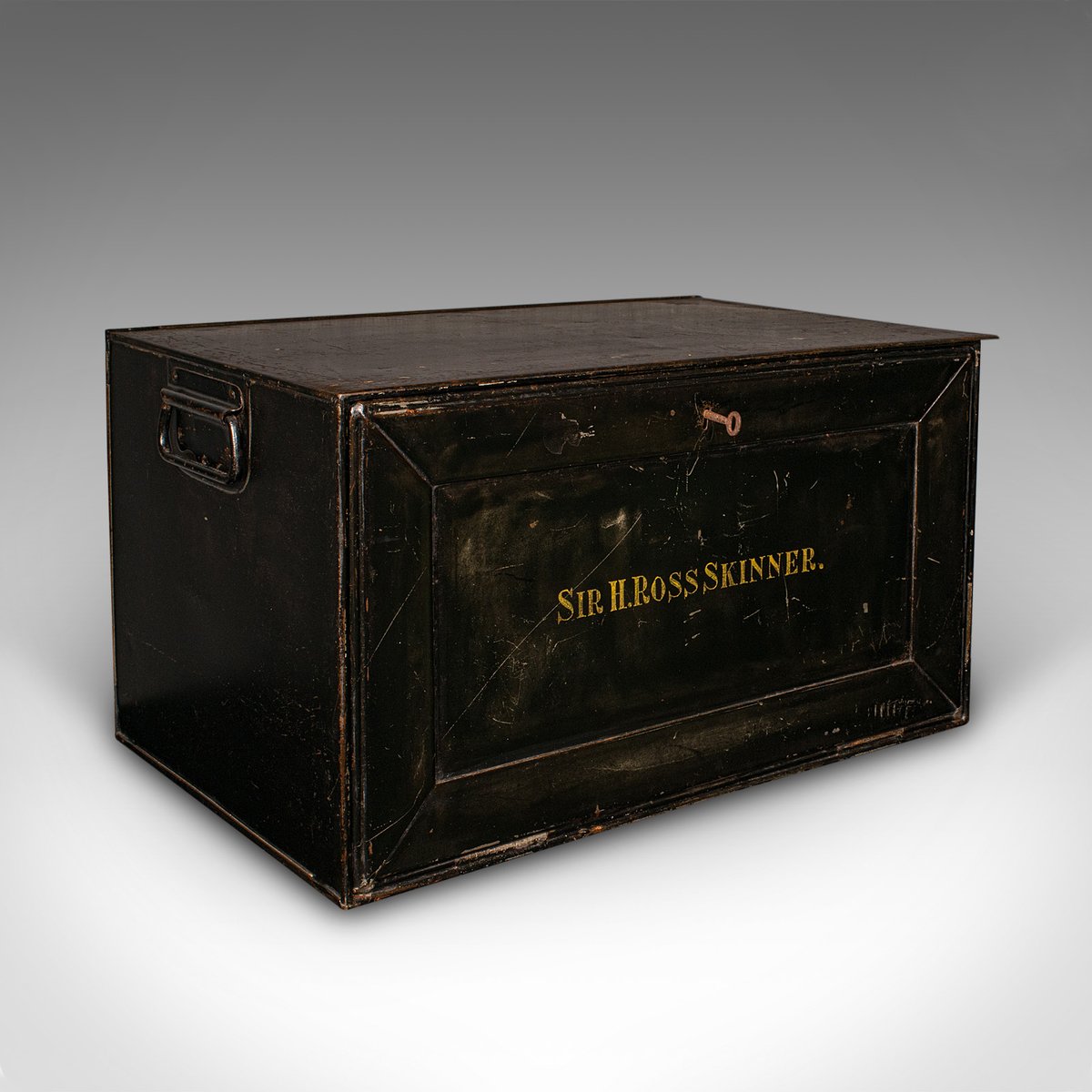 Antique English Fall Front Deed Box in Steel, 1920s for sale at Pamono