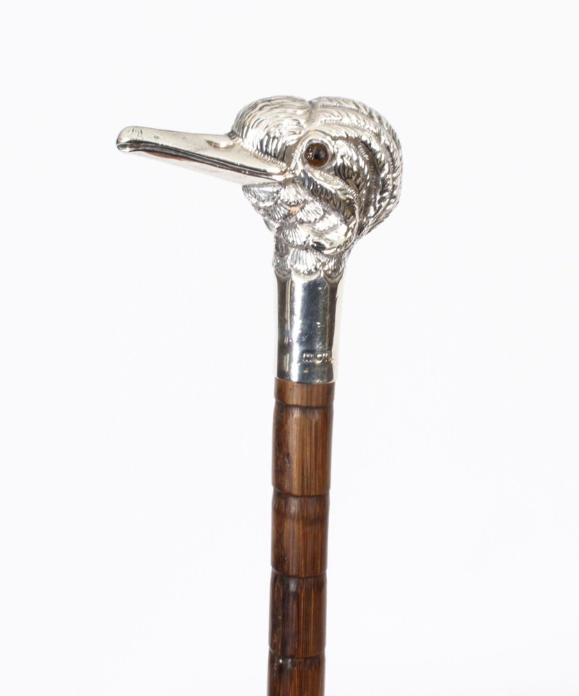 Antique Walking Stick Cane with Sterling Silver Duck Head, 1909 for ...