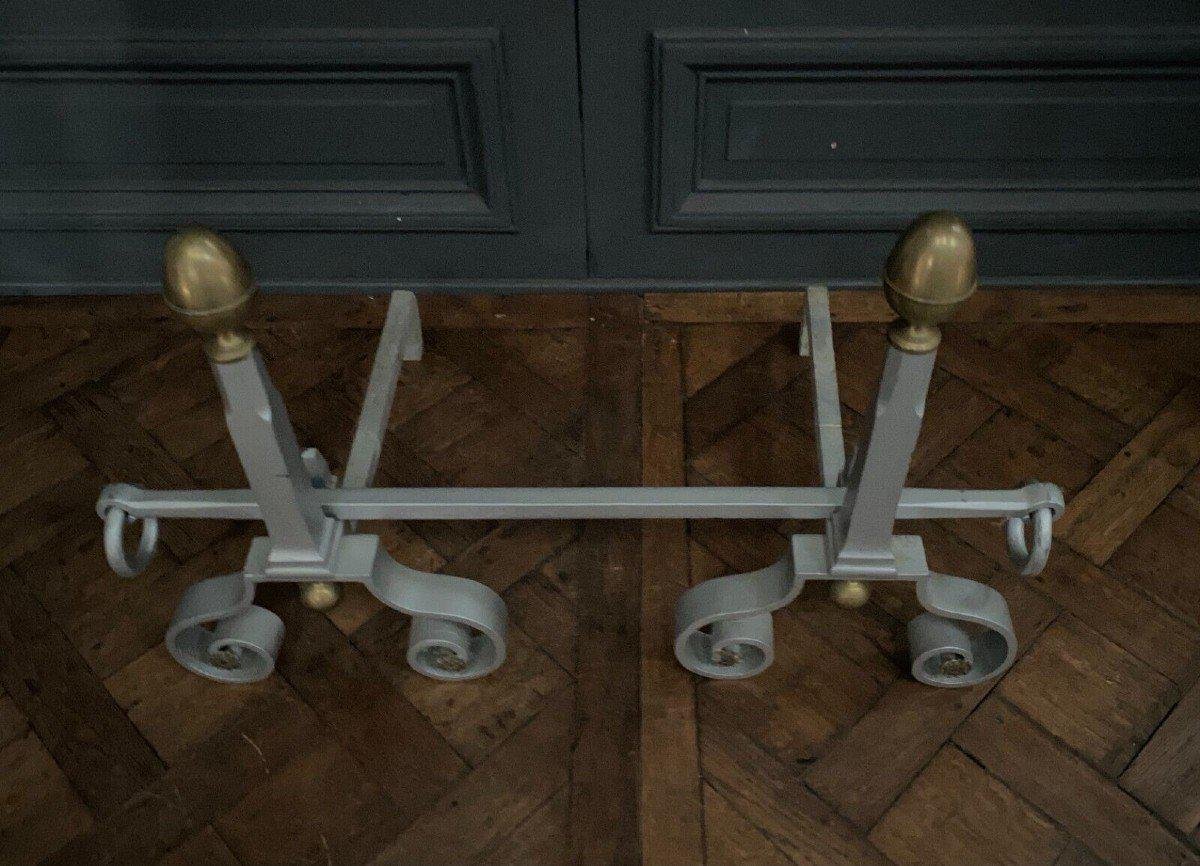 Grey Metal Andirons with Copper Bars, Set of 2 for sale at Pamono