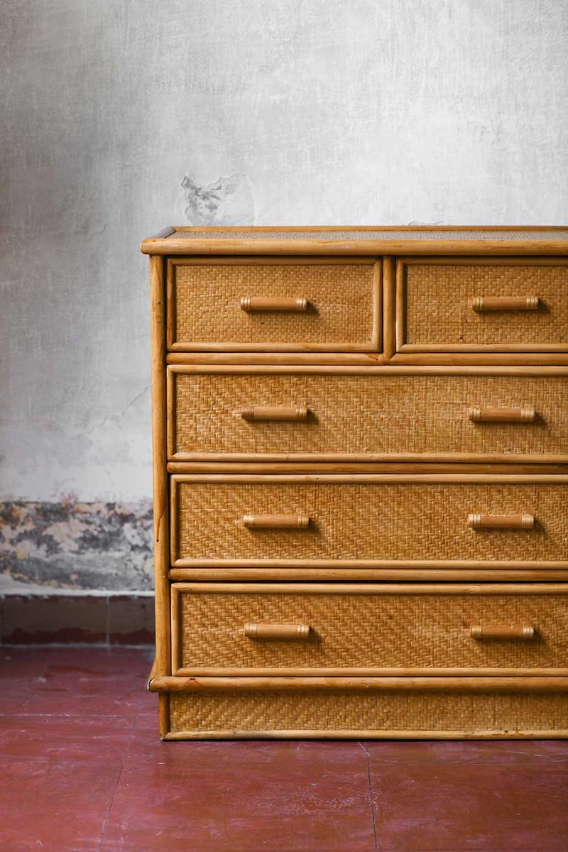 Wicker and Rush Chest of Drawers, 1980 for sale at Pamono