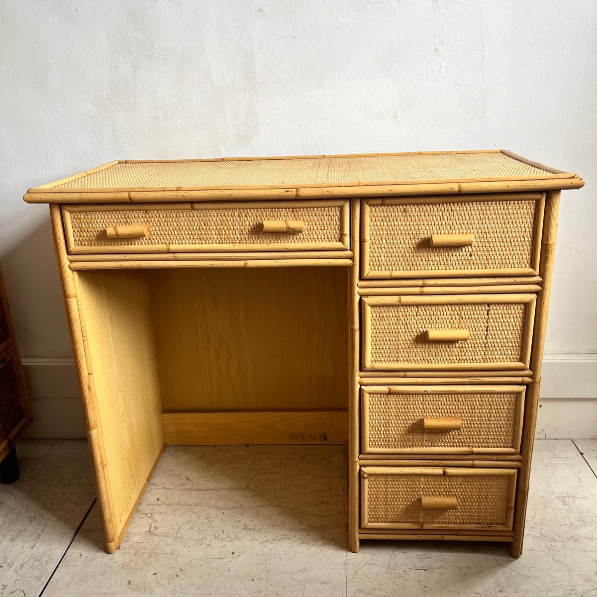 Vintage Cane and Bamboo Dressing Table, 1980s for sale at Pamono