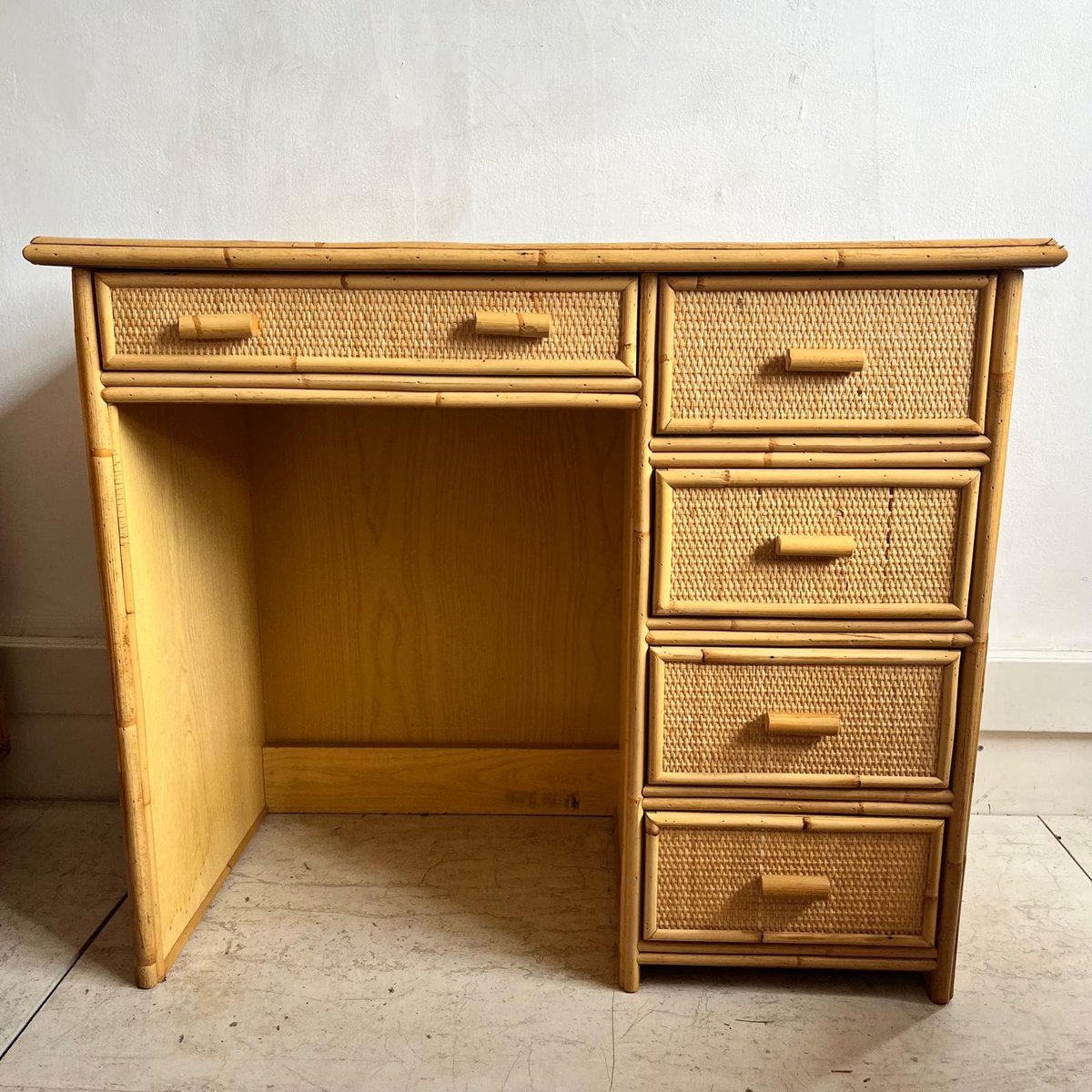 Vintage Cane and Bamboo Dressing Table, 1980s for sale at Pamono