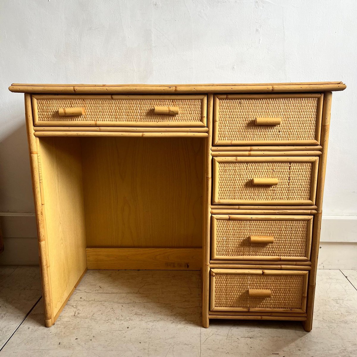 Vintage Cane and Bamboo Dressing Table, 1980s for sale at Pamono