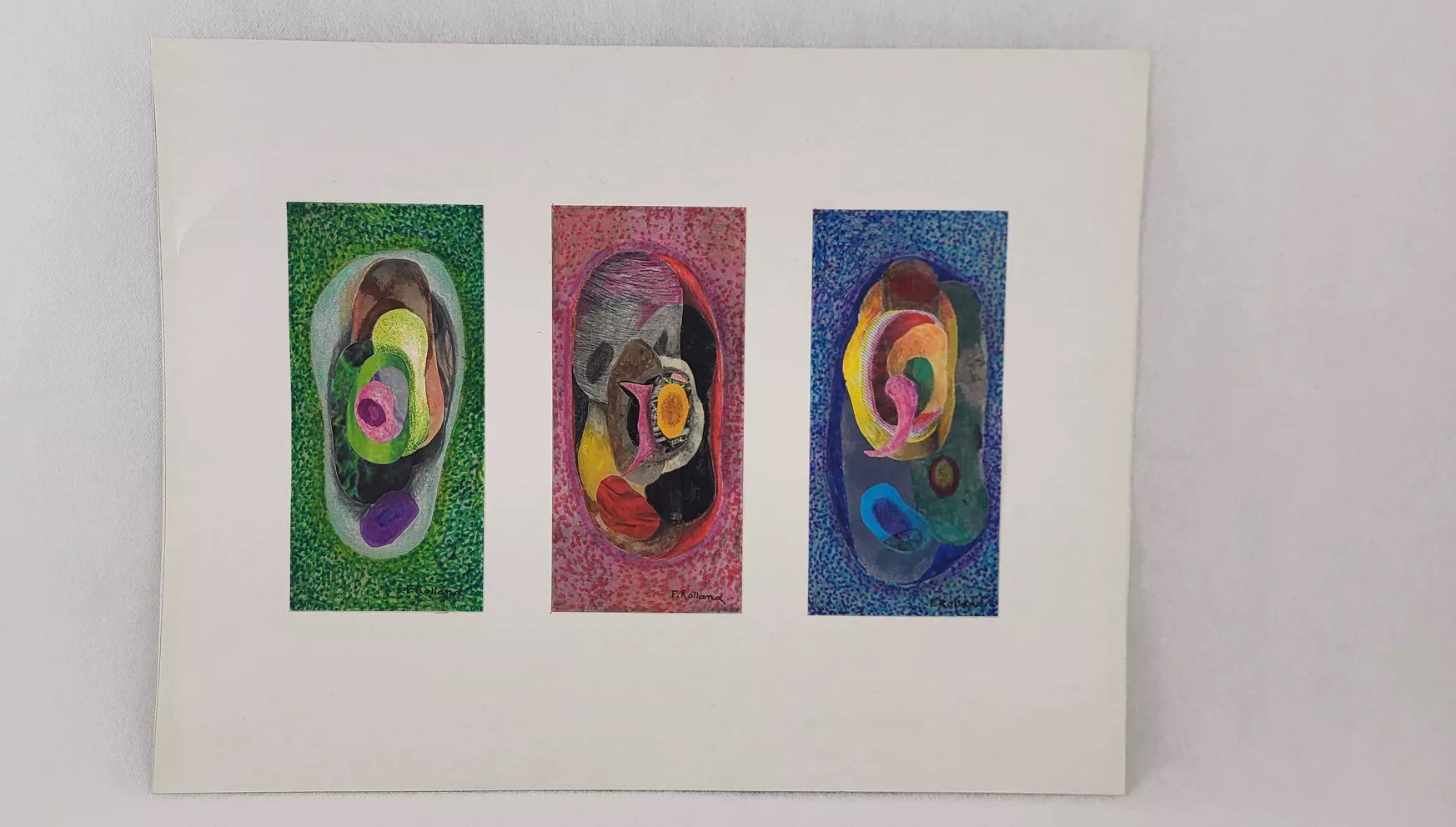 Fernand Rolland, Triptych, Collage on Cardboard, 1980s for sale at Pamono