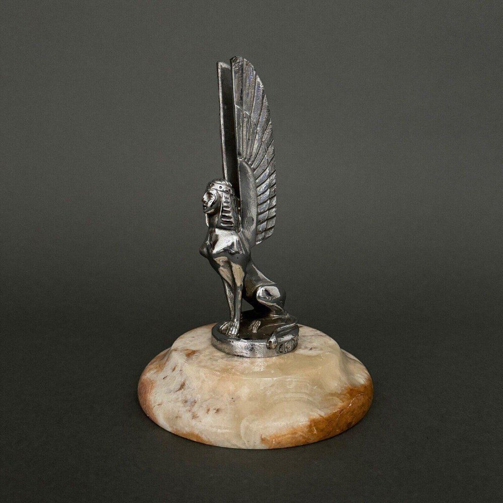 Sphinx Automobile Mascot in Silvered Bronze by Ch. R. Peyée for sale at ...