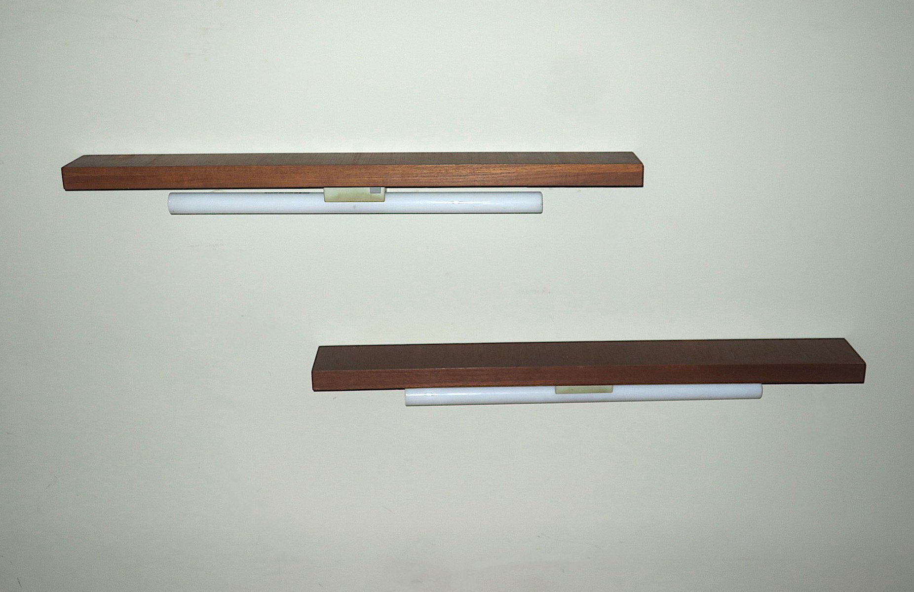 Danish Teak Narrow Shelves with Wall Lights, 1960s, Set of 2 for sale ...