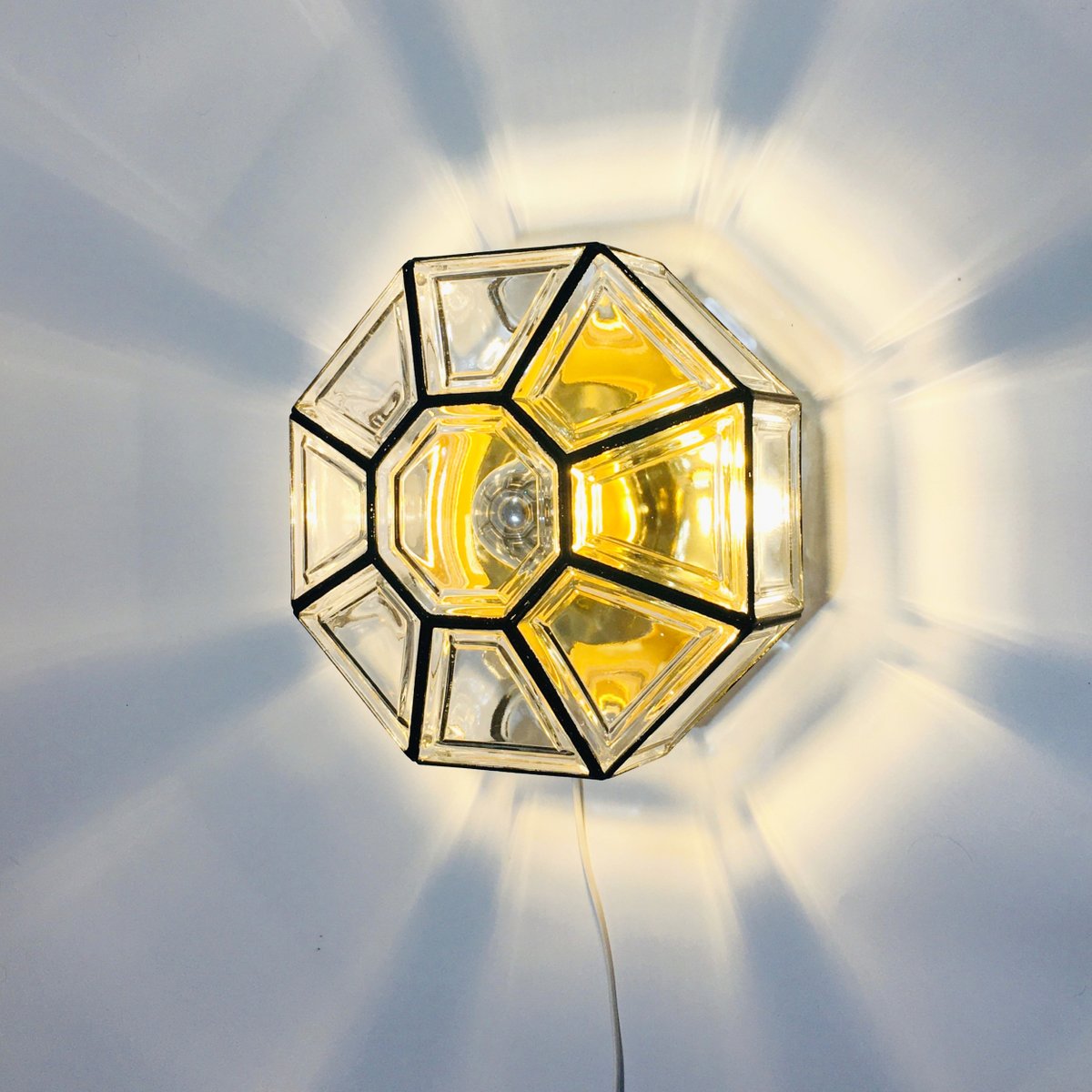 Mid-Century Glass & Iron Flush Mount/Ceiling Light from Limburg ...