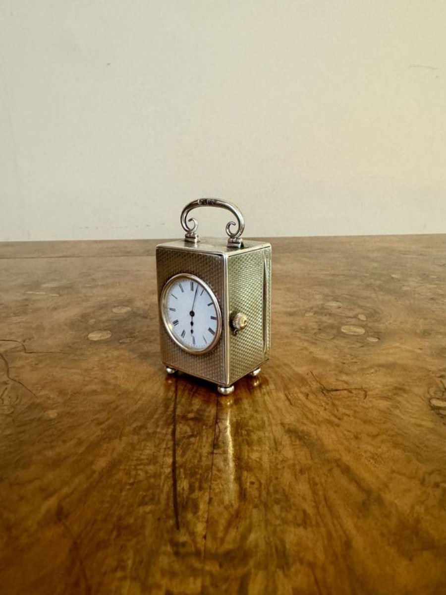 Antique Edwardian Silver Hallmarked Miniature Carriage Clock, 1908 for ...