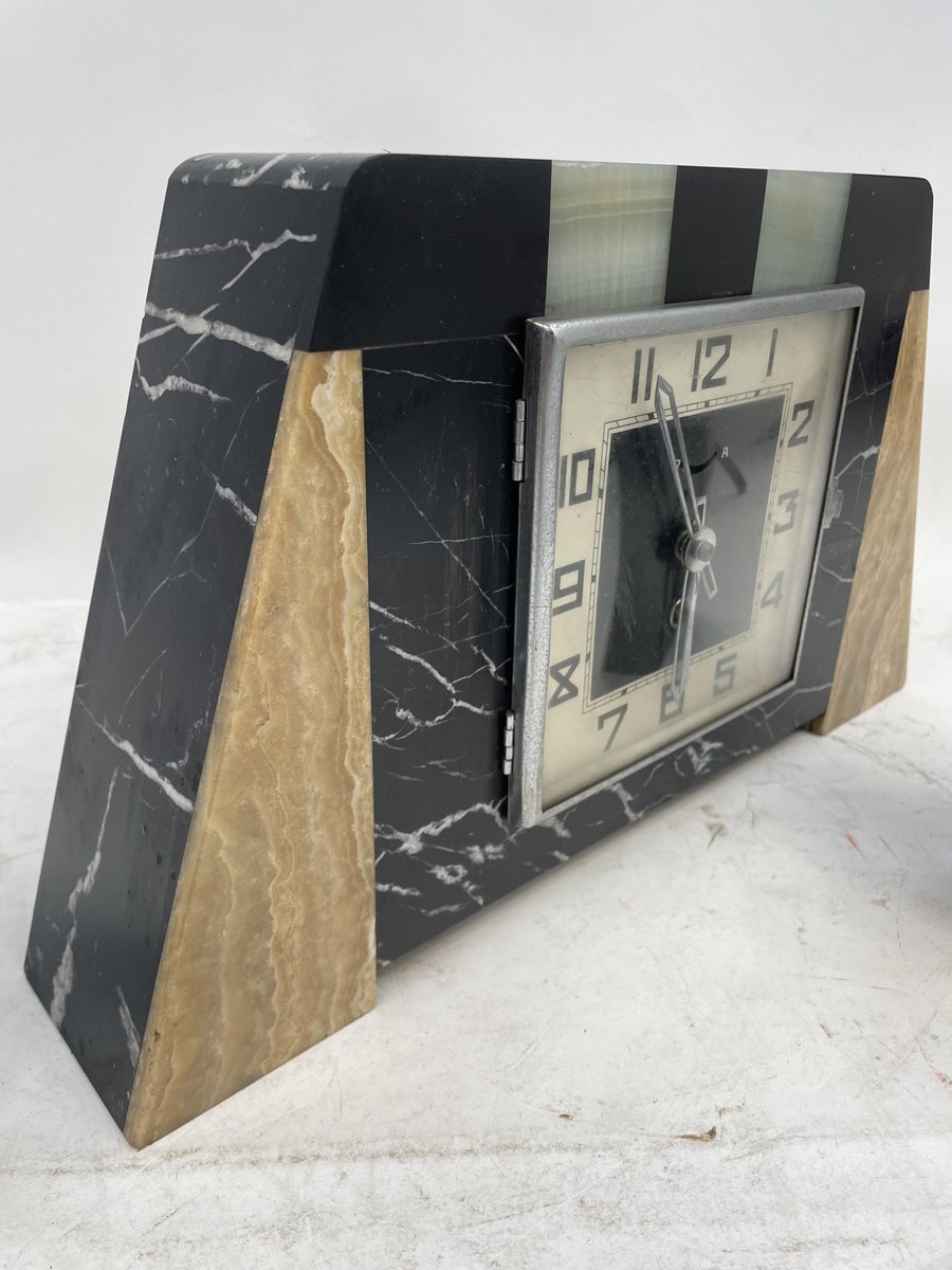 Art Deco Marble Clock, 1930s, Set of 3 for sale at Pamono