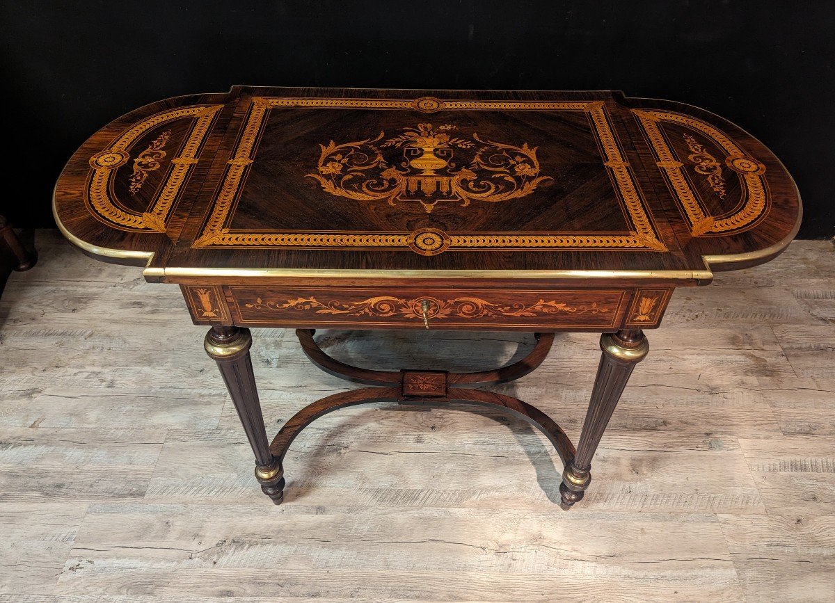 Napoleon III Side Table with Flaps in Marquetry for sale at Pamono